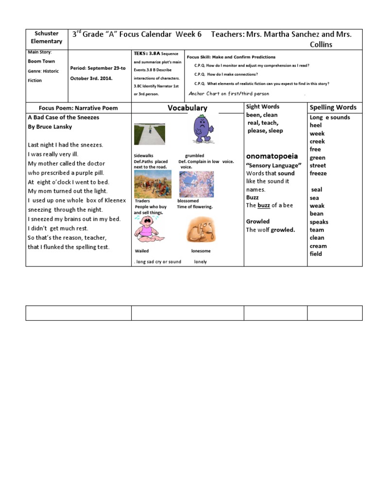 3rd Grade Focus Calendar: Week 6 | PDF