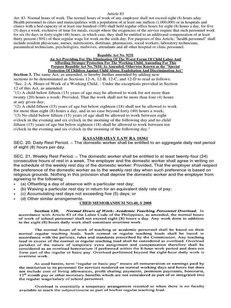 Article 83 | PDF | Working Time | Employment