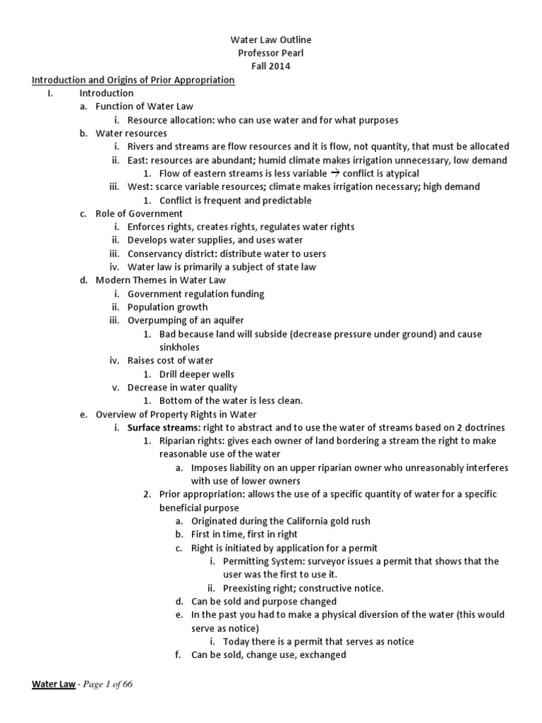 Water Law Outline | PDF | Water Right | Water Resources