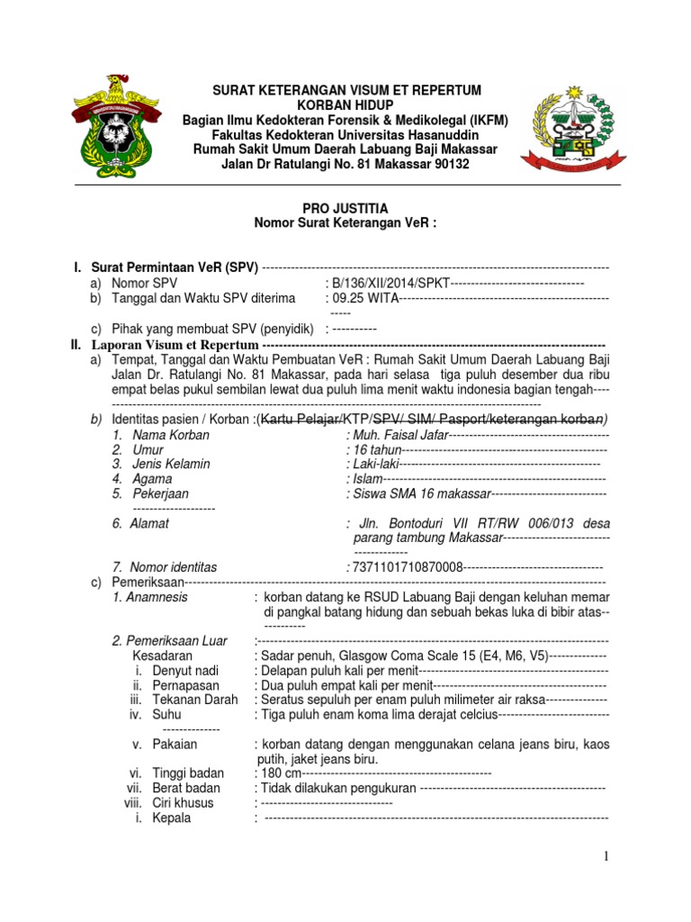 Contoh Visum Et Repertum | PDF