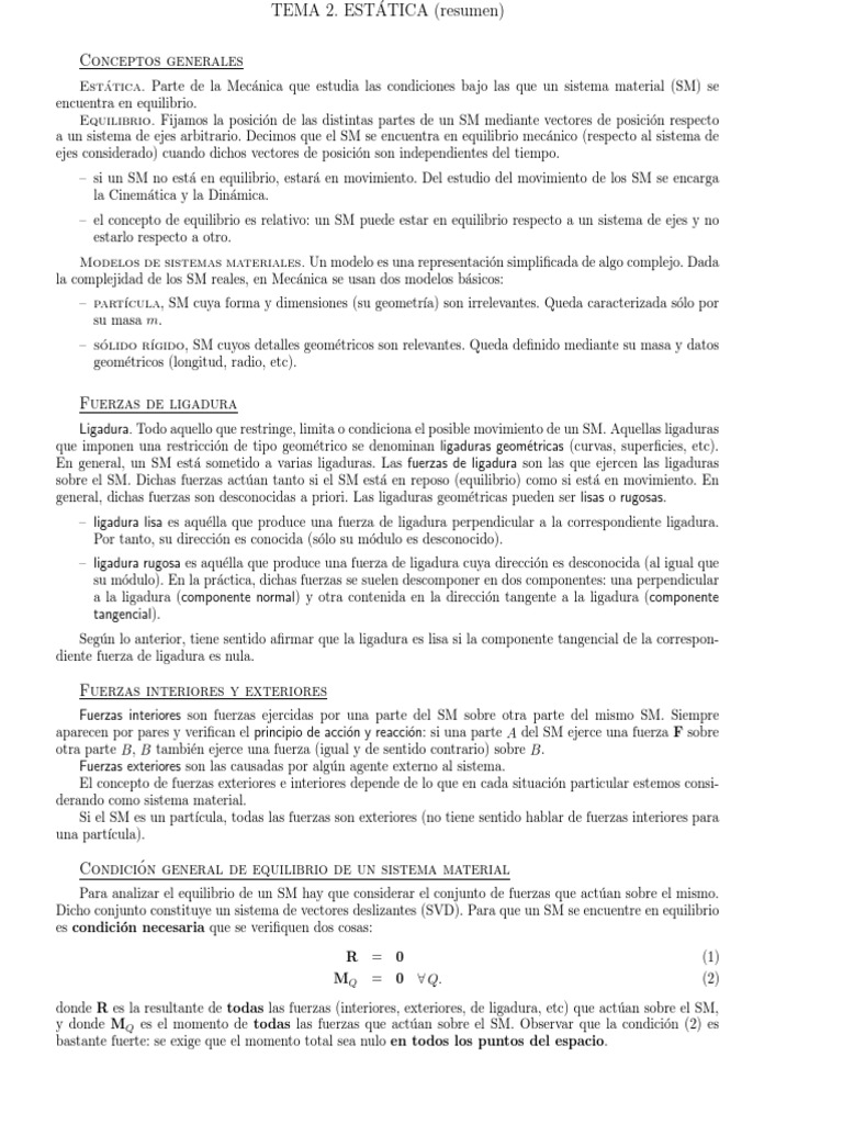 Resumen Estatica PDF | PDF | Fuerza | Movimiento (física)