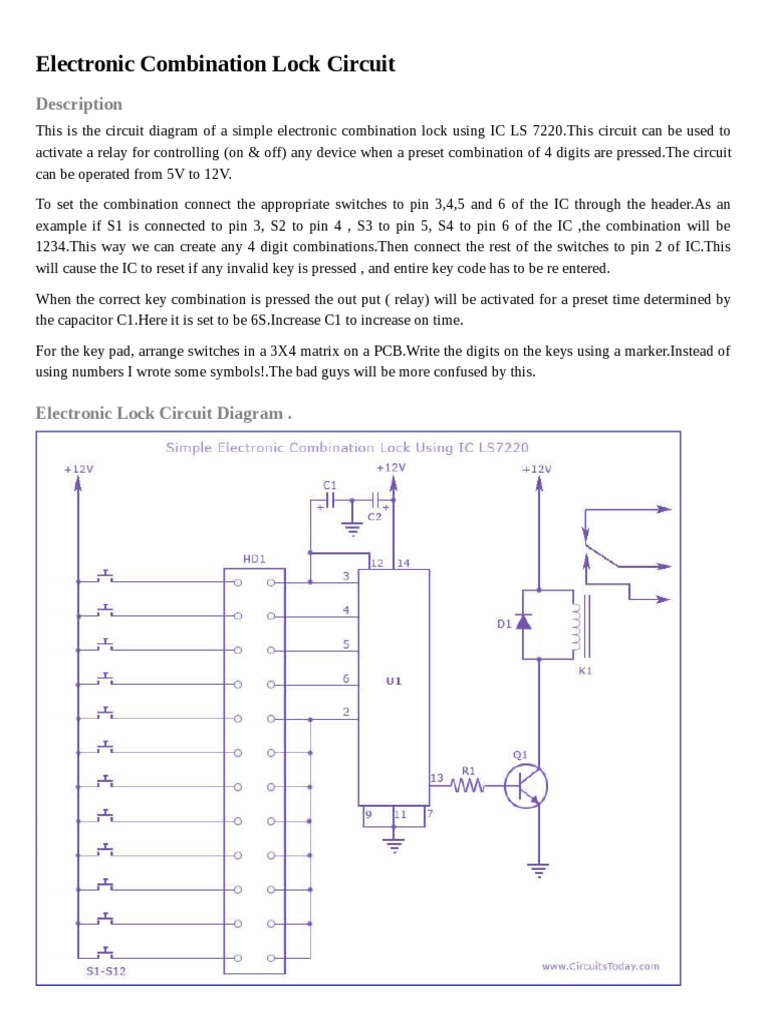 Electronic Combination Lock Circuit | PDF | Relay | Switch