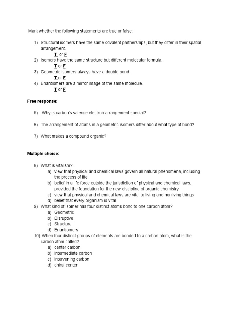 Isomerism and Organic Chemistry Quiz | PDF