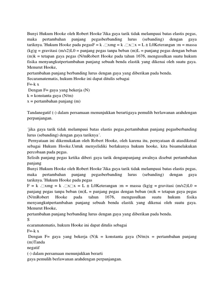 Bunyi Hukum Hooke Oleh Robert Hooke | PDF