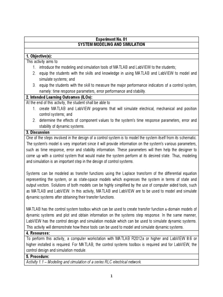 Feedback and Control Systems Lab Manual | PDF | Experiment | Control Theory