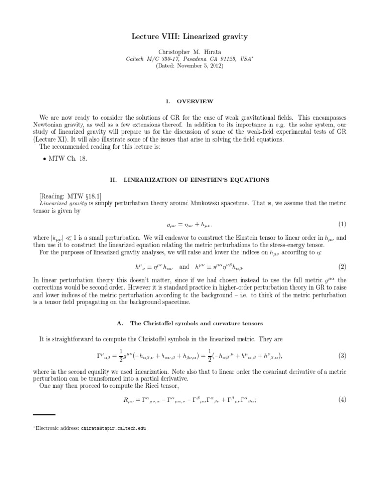 Linearized Gravity | PDF | Gravity | Differential Topology