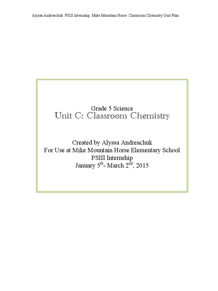 Grade 5 Classroom Chemistry Unit Plan | PDF | Solubility | Chemistry
