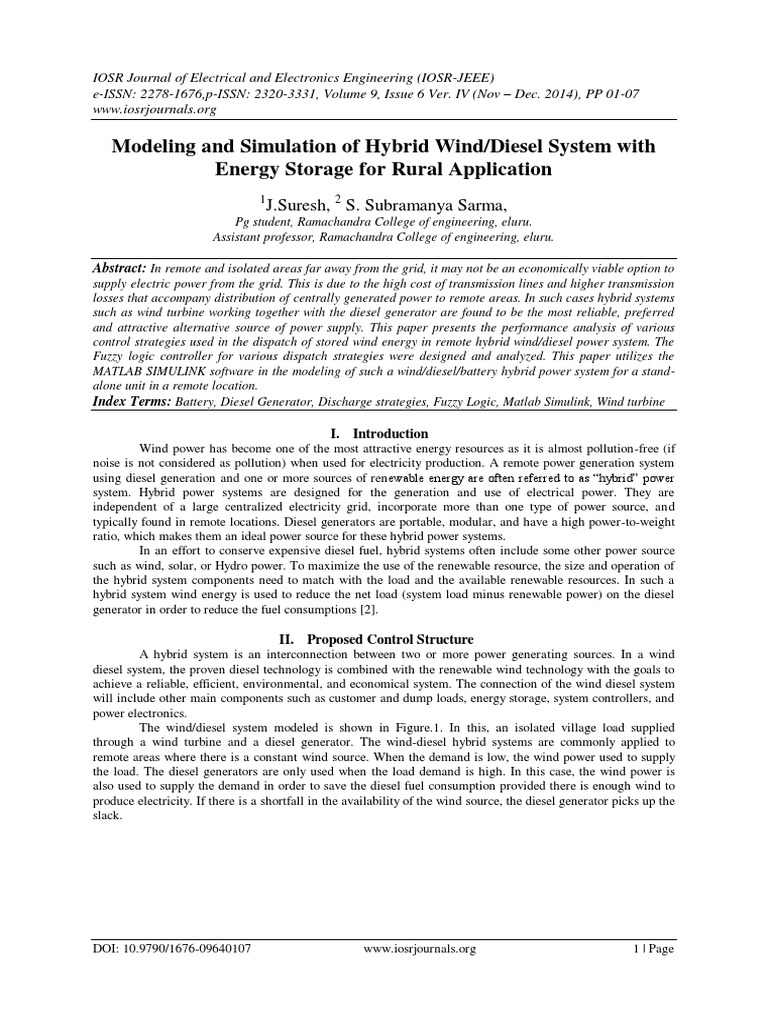 Modeling and Simulation of Hybrid Wind/Diesel System With Energy ...