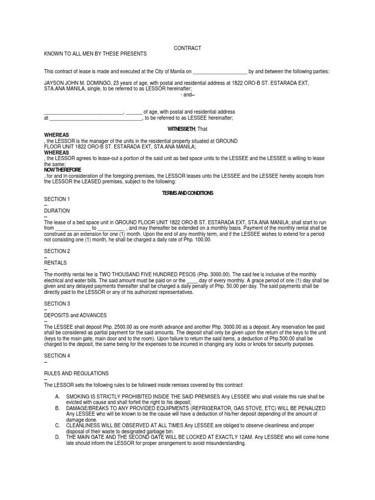 CONTRACT Bed Space | PDF | Lease | Social Institutions