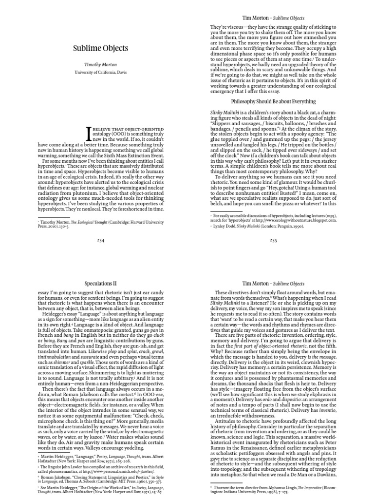 Morton - Sublime Objects | PDF | Immanuel Kant | Rhetoric