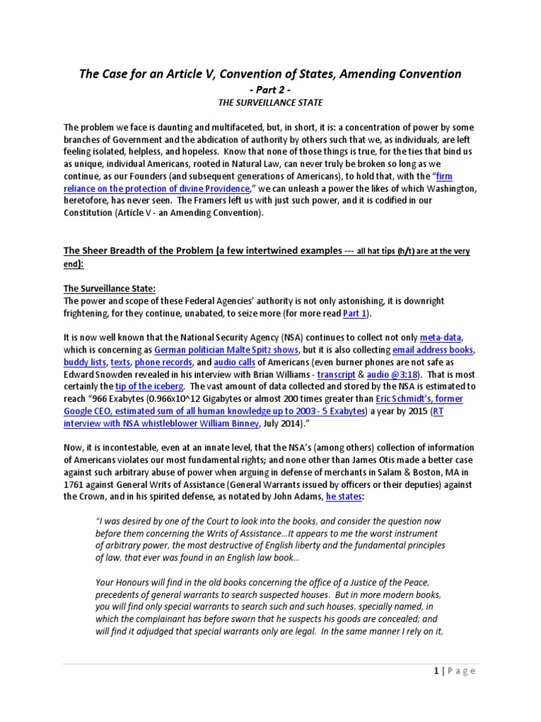 The Case For An Article V, Convention of States, Amending Convention ...