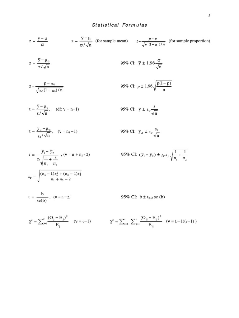 Statistical Formulas Guide | PDF