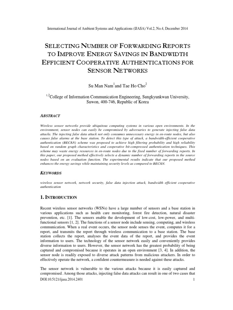 Selecting Number of Forwarding Reports To Improve Energy Savings in ... Selecting Number of Forwarding Reports To Improve Energy Savings in ...
