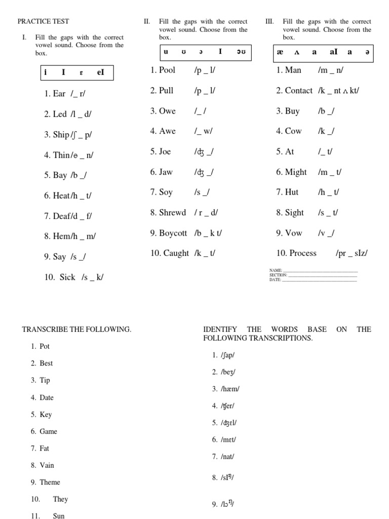 IPA Vowel Sound Practice Test | PDF