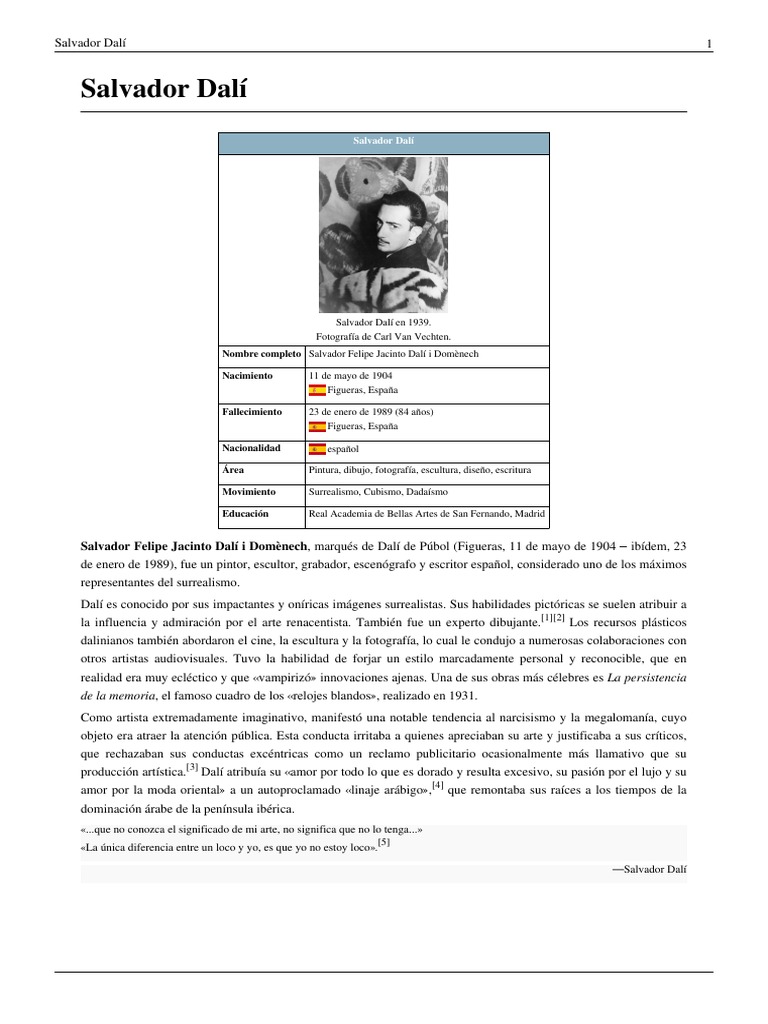 Biografia de Salvador Dalí | PDF | Salvador Dalí | Surrealismo