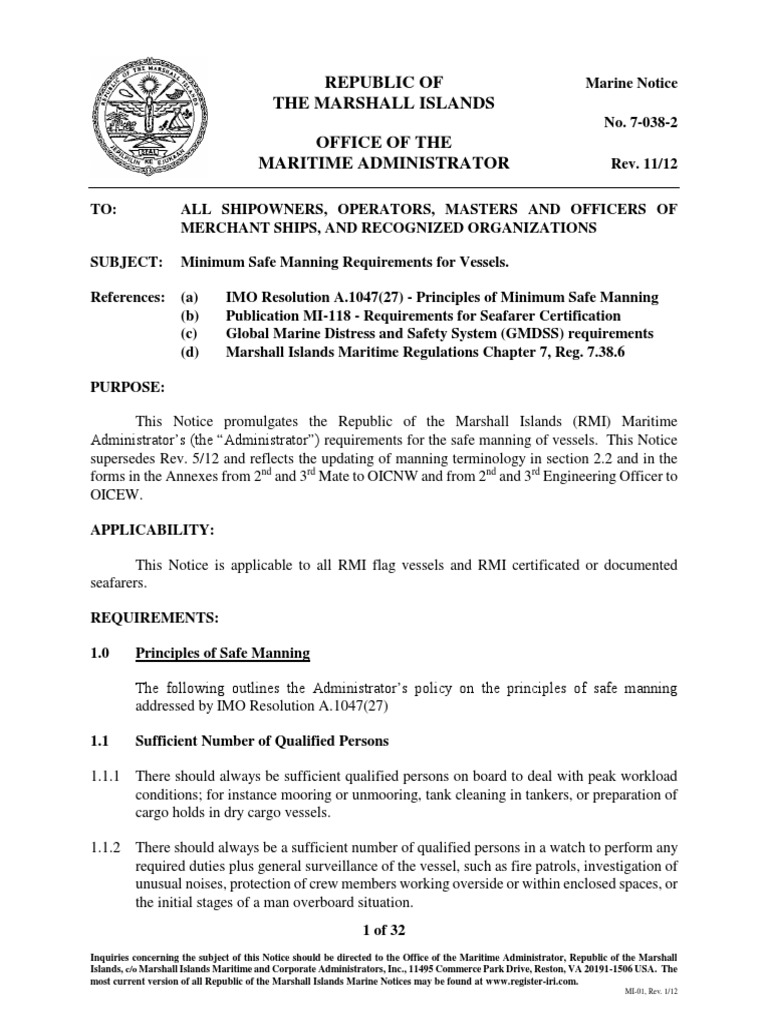 Minimum Safe Manning Requirements For Vessels MN-7-038-2 | PDF | Sailor ...