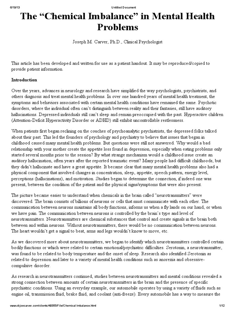Brain Chemical Imbalance | PDF | Neurotransmitter | Norepinephrine