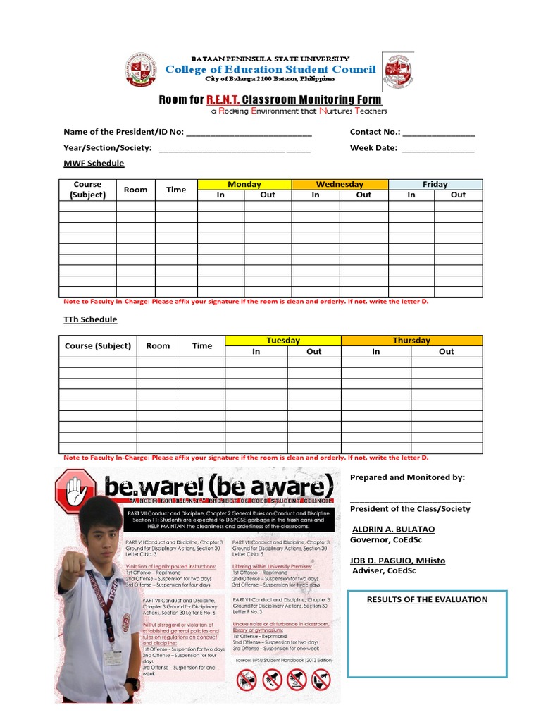Classroom Monitoring Form for CoEdSc | PDF