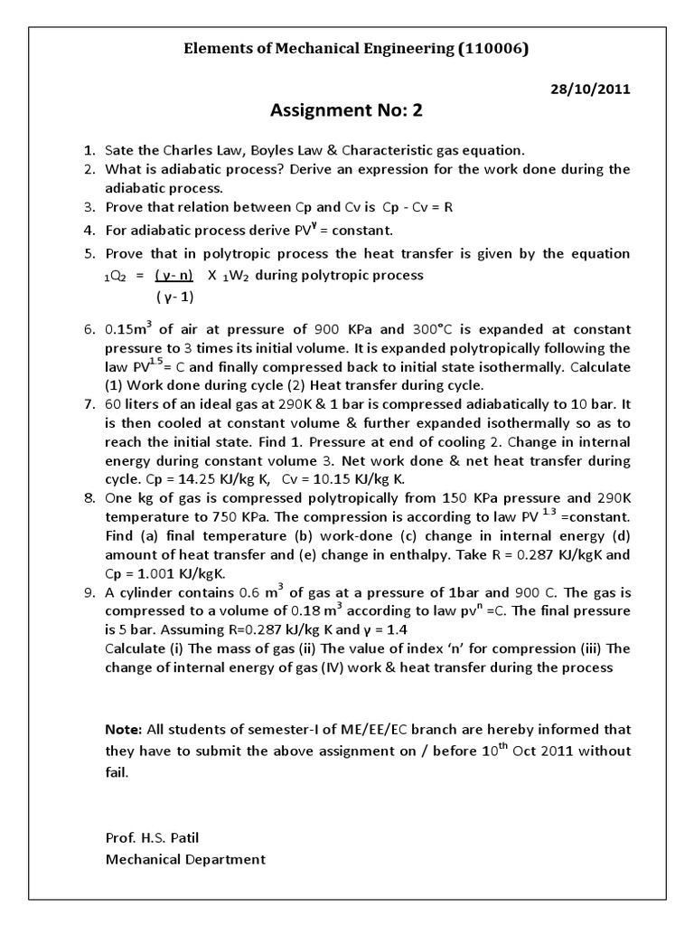 Assignment No: 2: Elements of Mechanical Engineering (110006) 28/10 ...