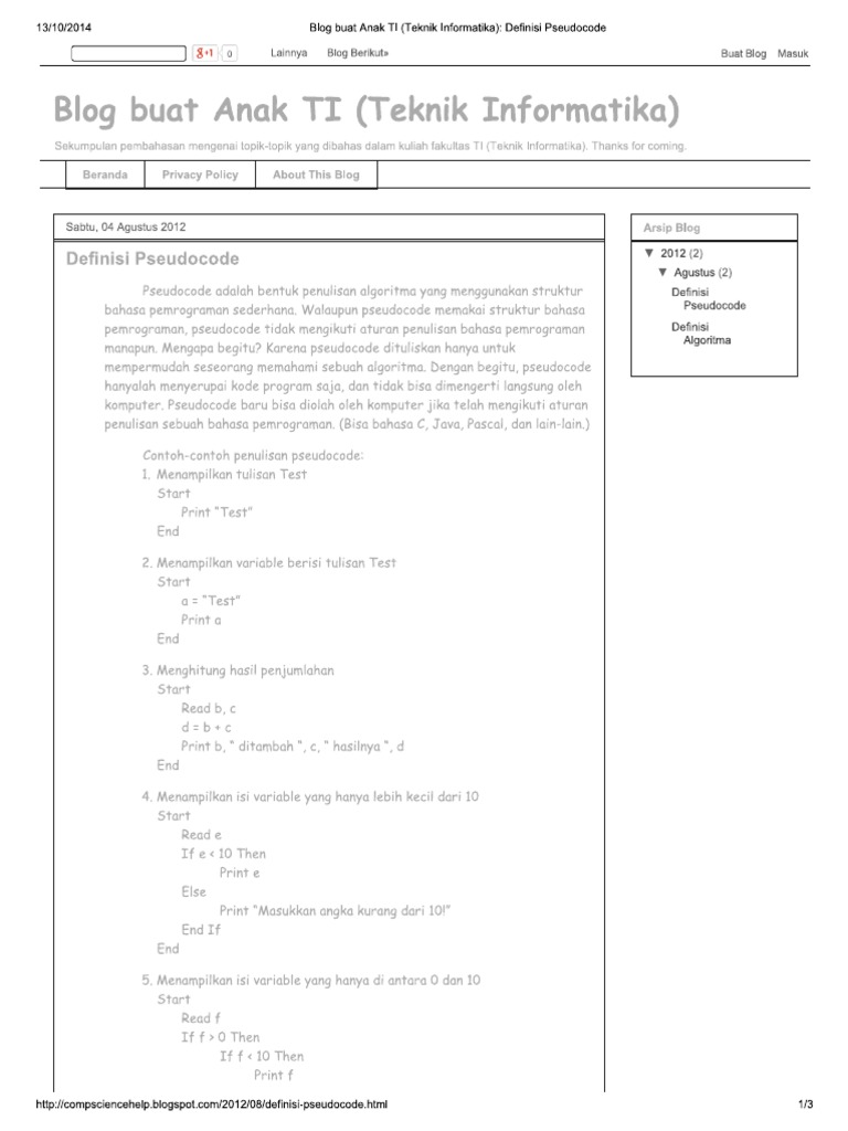 Pseudocode Dan Contohnya | PDF