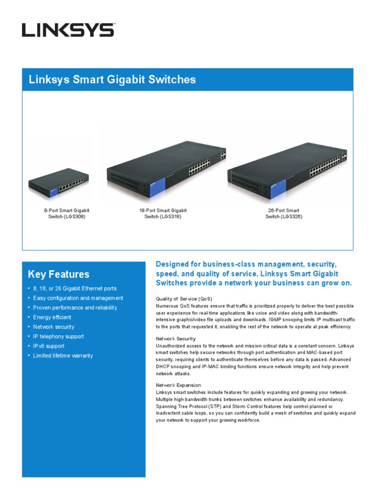 Linksys Smart Gigabit Switches: Key Features | PDF | Network Switch ...