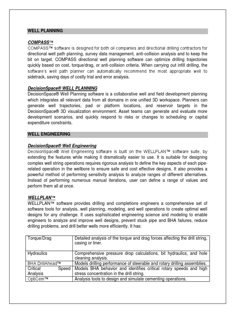 Compass ™: Well Planning | PDF | Casing (Borehole) | Software