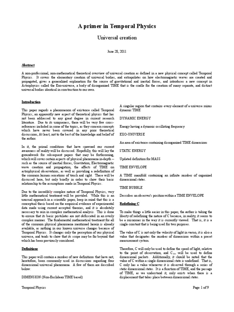 A Primer in Temporal Physics | PDF | Teaching Methods & Materials ...