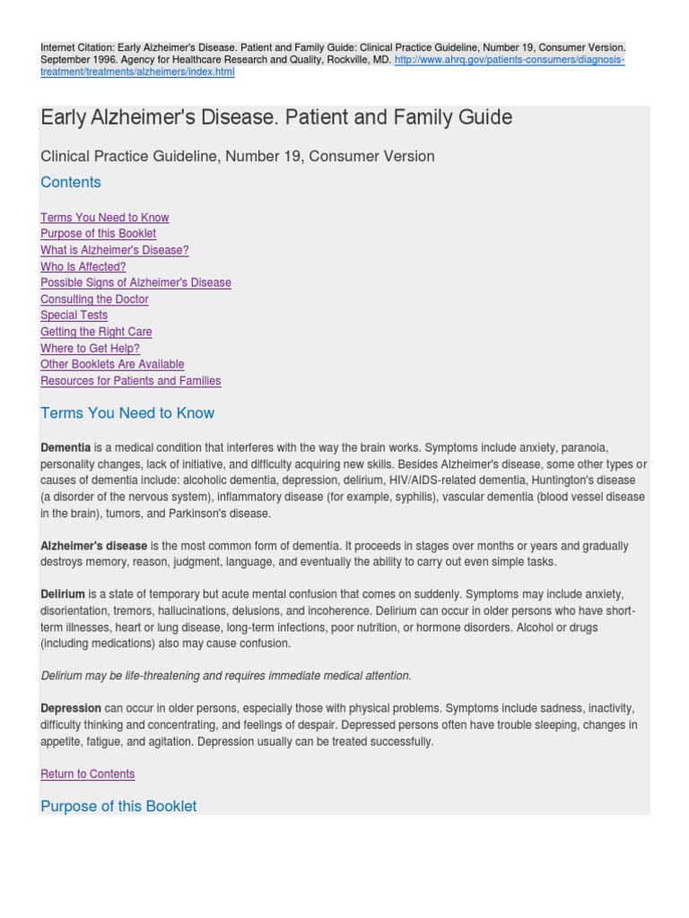 Early Alzheimer's Guide For Families | PDF | Dementia | Alzheimer's Disease