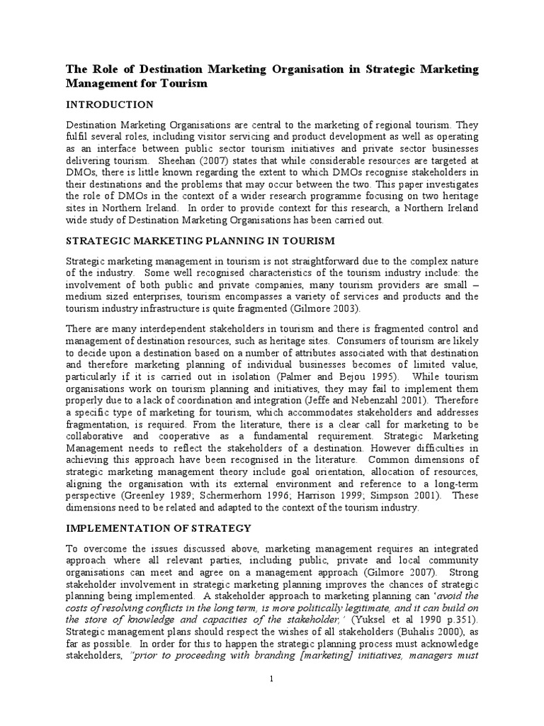 The Role of Destination Marketing Organisation in Strategic Marketing ...