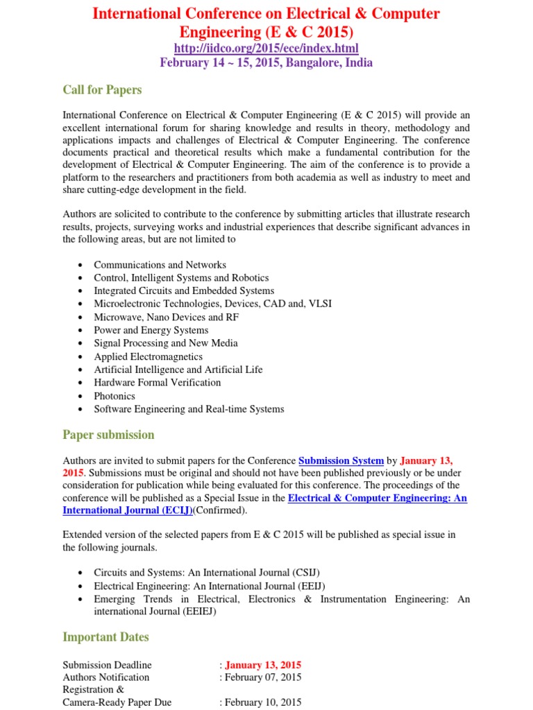 Call For Papers: February 14 15, 2015, Bangalore, India | PDF