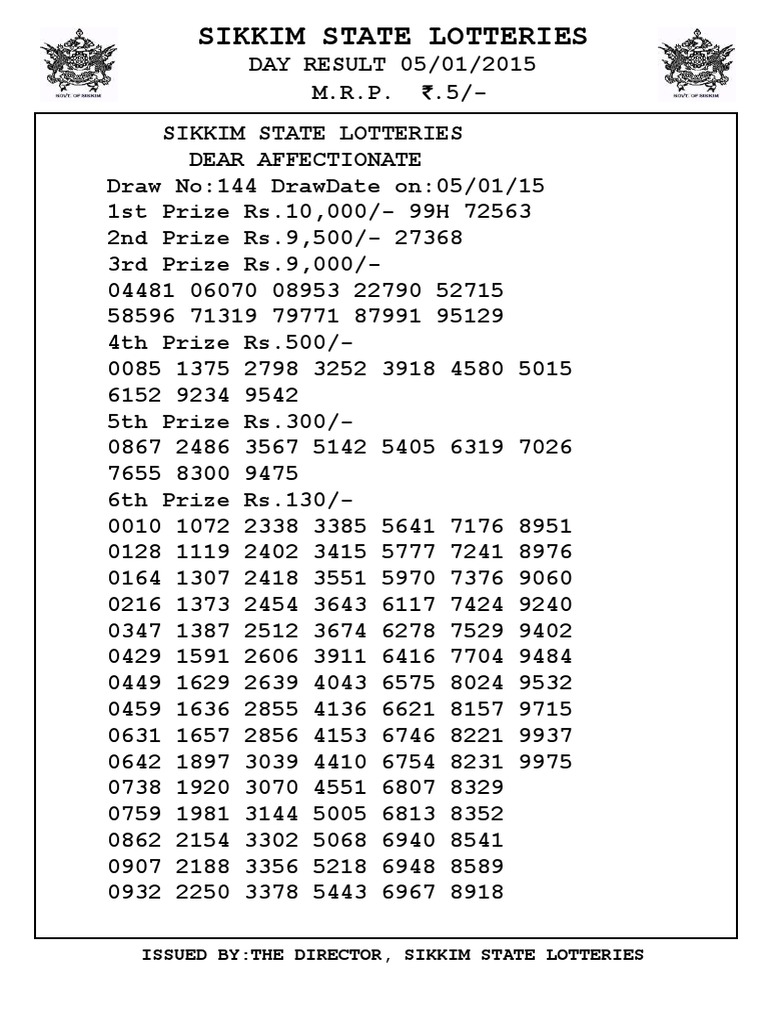 Sikkim Lottery Results - 05/01/2015 | PDF