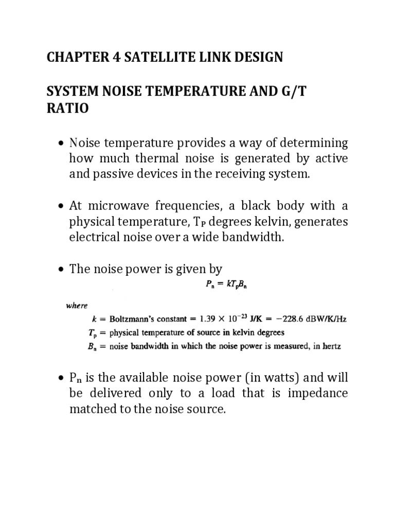 Chapter 4 Satellite Link Design System Noise Temperature and G/T Ratio | PDF | Amplifier | Decibel