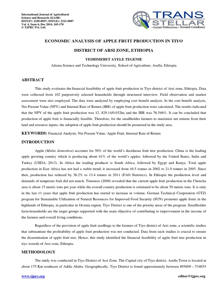 Economic Analysis of Apple Fruit Production in Tiyo District of Arsi ...