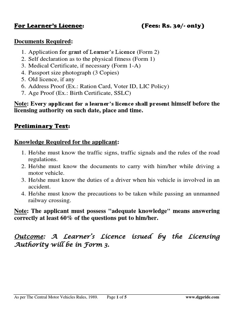 Basic RTO Rules (India) | PDF | Driver's License | Road Transport