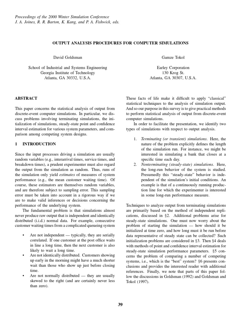 Output Analysis Procedures For Computer Simulations | PDF | Computer Simulation | Confidence ...