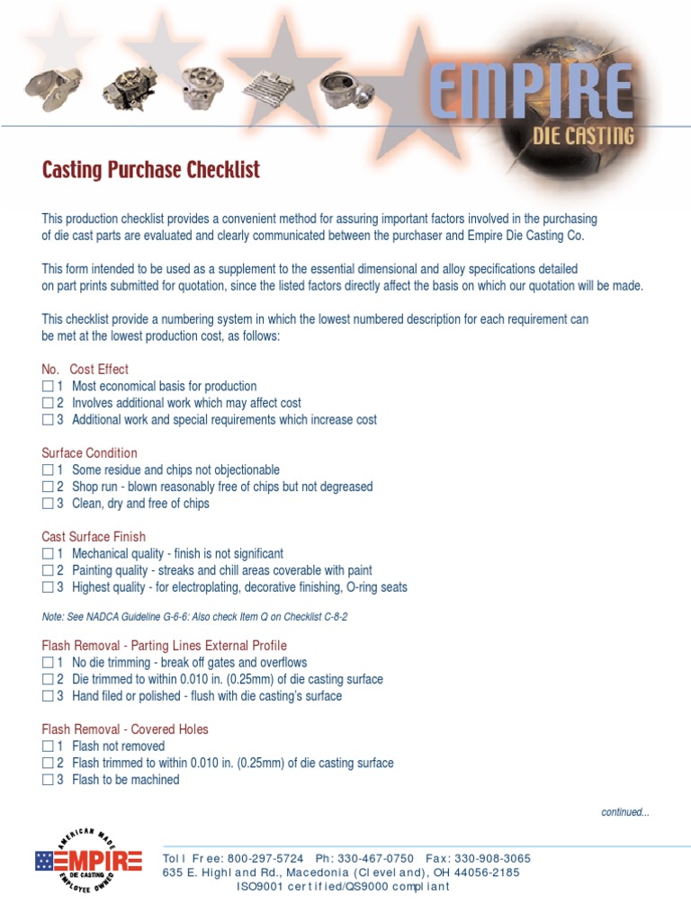 Casting Checklist | PDF | Engineering Tolerance | Paint