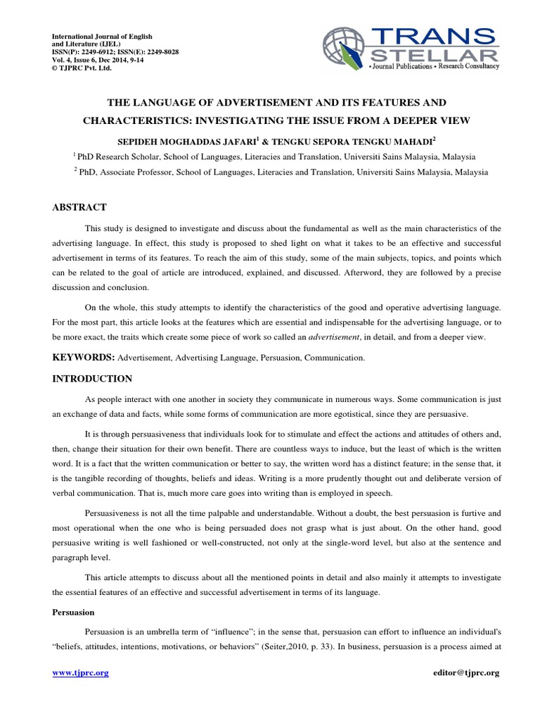 The Language of Advertisement and Its Features and Characteristics ...