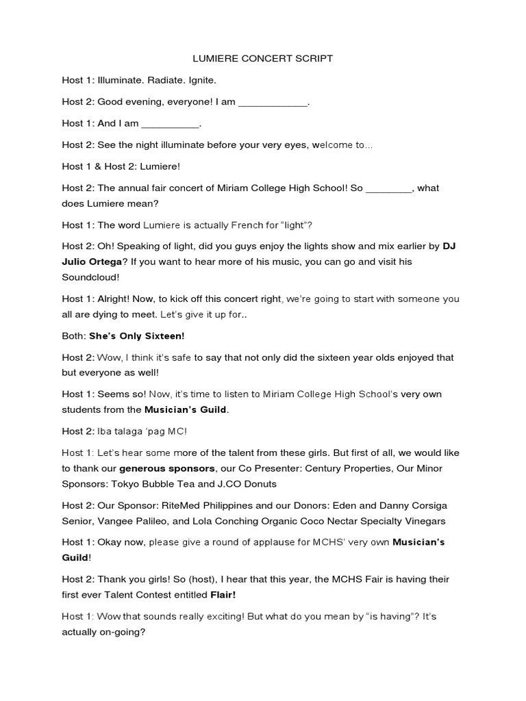 Lumiere Concert Script | PDF | Leisure | Entertainment (General)