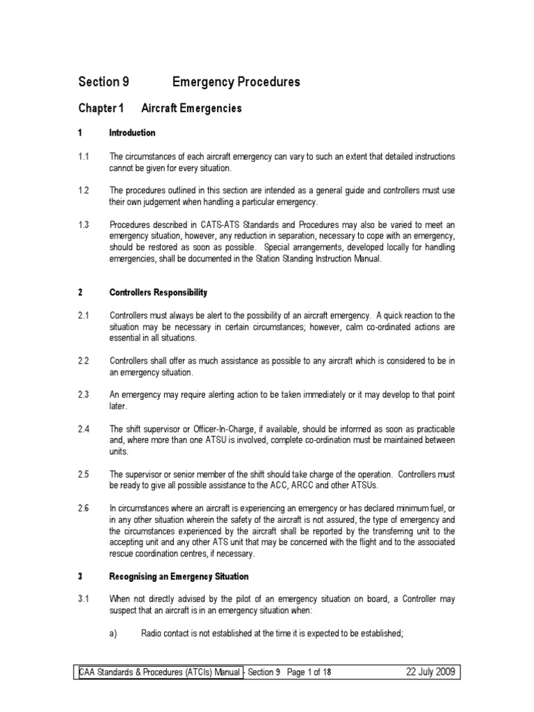 Section 9 Emergency Procedures: Aircraft Emergencies | PDF | Air ...