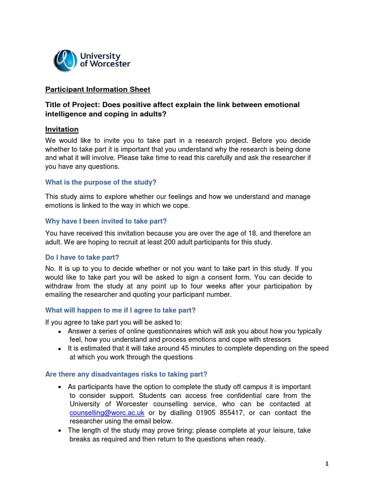 Information Sheet PDF | PDF | Emotions | Psychology