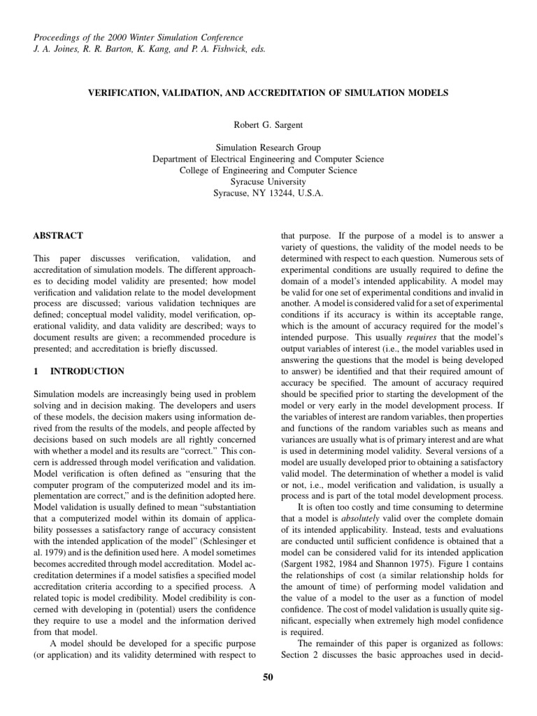 Verification, Validation, and Accreditation of Simulation Models | PDF | Conceptual Model ...