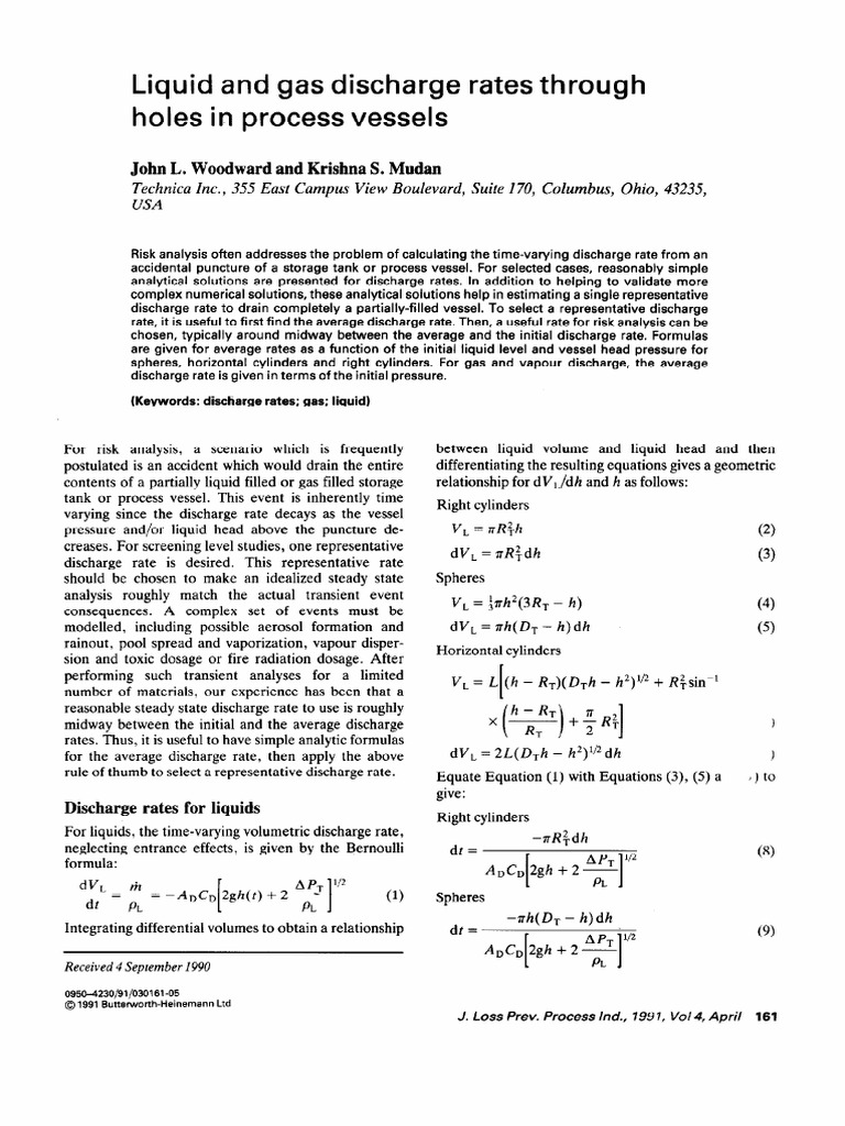 Liquid and Gas Discharge Holes in Process Vessels Rates Through | PDF ...