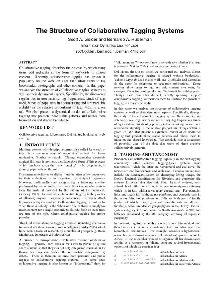 Collaborative Tagging Systems Structure Whitepaper | Download Free PDF ...
