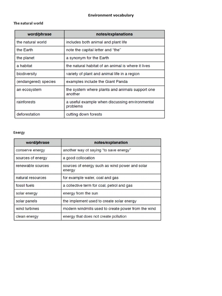 Environment Vocabulary: The Natural World | PDF | Science & Mathematics