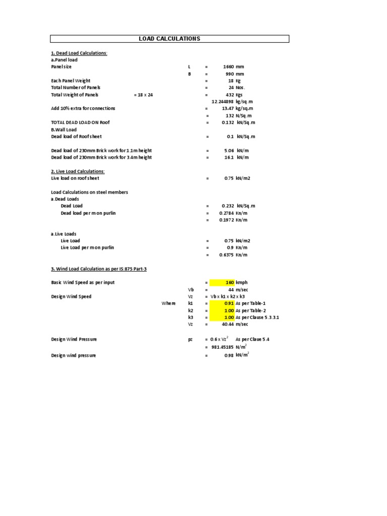 Dead Load Calculations: A.panel Load | PDF | Windward And Leeward ...
