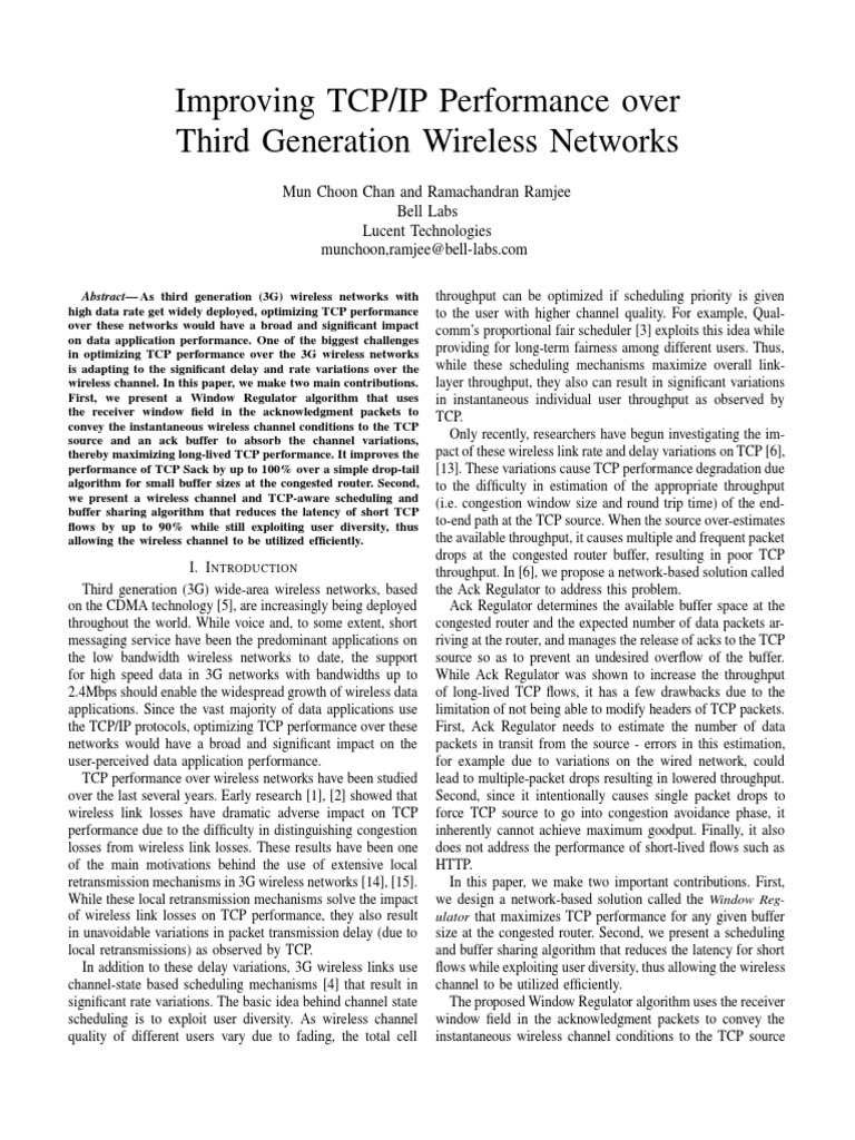 Improving TCP/IP Performance Over Third Generation Wireless Networks | PDF | Network Congestion ...