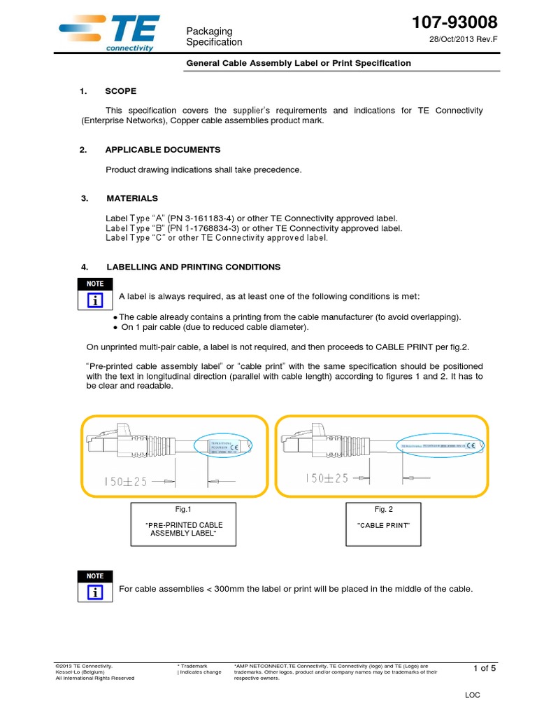 Packaging Specification: General Cable Assembly Label or Print ...