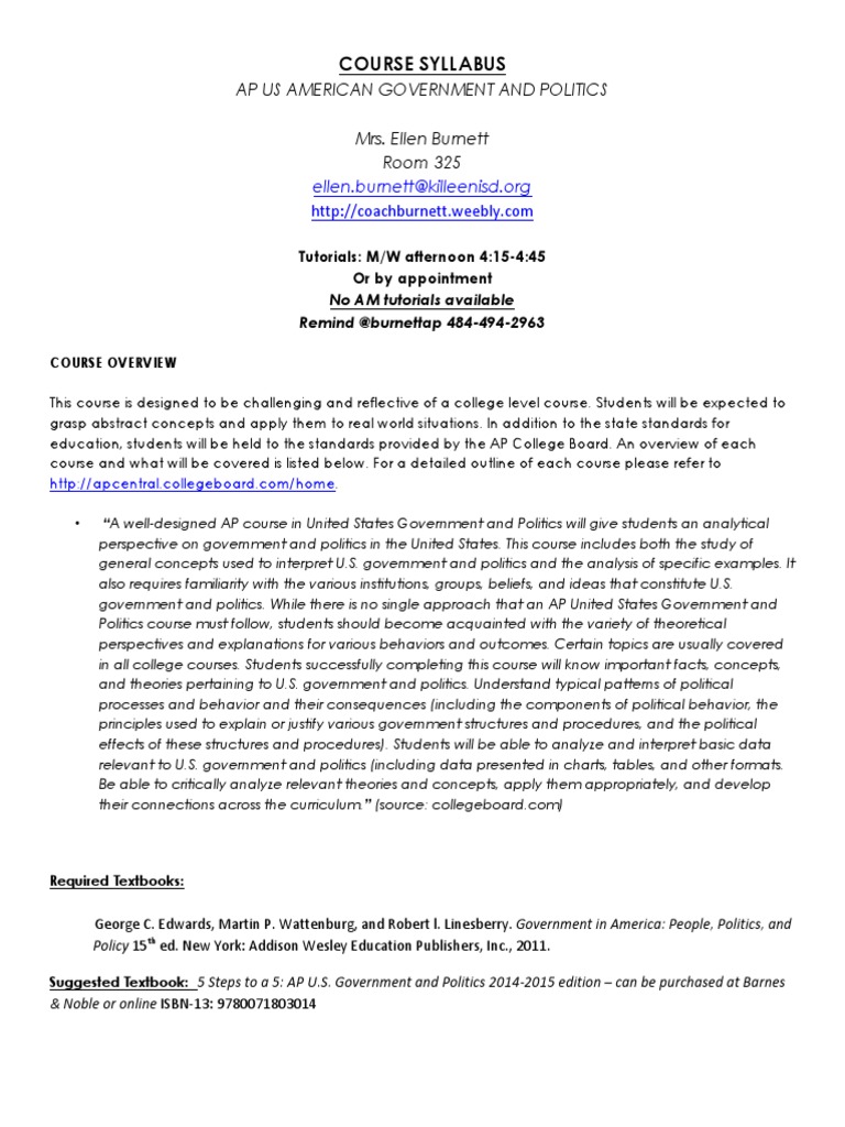 AP US Government Course Syllabus | PDF | Advanced Placement | Test ...