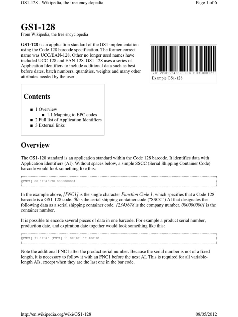 GS1-128 Is An Application Standard of The GS1 Implementation | PDF ...
