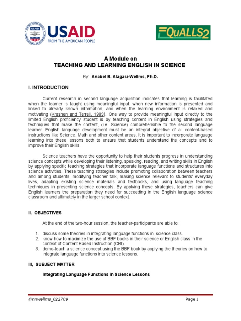 Teaching and Learning English in Science Session Guide | PDF | Lesson ...